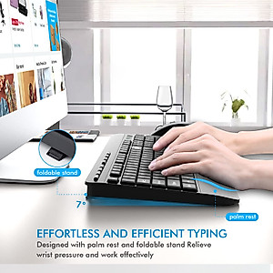 Wireless Keyboard and Mouse Combo, E-YOOSO 2.4G Full-Sized Ergonomic Keyboard Mouse Combo with Wrist Rest, 3 DPI Adjustable Wireless Optical Mice with USB Nano Receiver for Laptop/Windows/Mac OS/PC