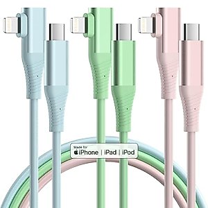 SwaggWood USB C to Lightning Cable [Apple MFi Certified] 3Pack 6FT 20W PD Cord iPhone Charger 90 Degree Fast Charging Compatible with iPhone 14/13/12/11 Pro Max XR XS SE iPad 2 Mini and More