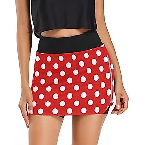 Polka Dot Red Woman Tennis Skirts with Pockets Athletic Golf Skorts Quick Dry Workout Running Hiking Skorts Skirts, X-Large Short