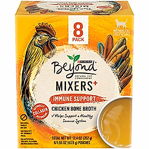 Beyond Purina Mixers+ Natural Cat Food Complement, Immune Support Chicken Bone Broth - (2 Packs of 8) 1.55 oz. Boxes