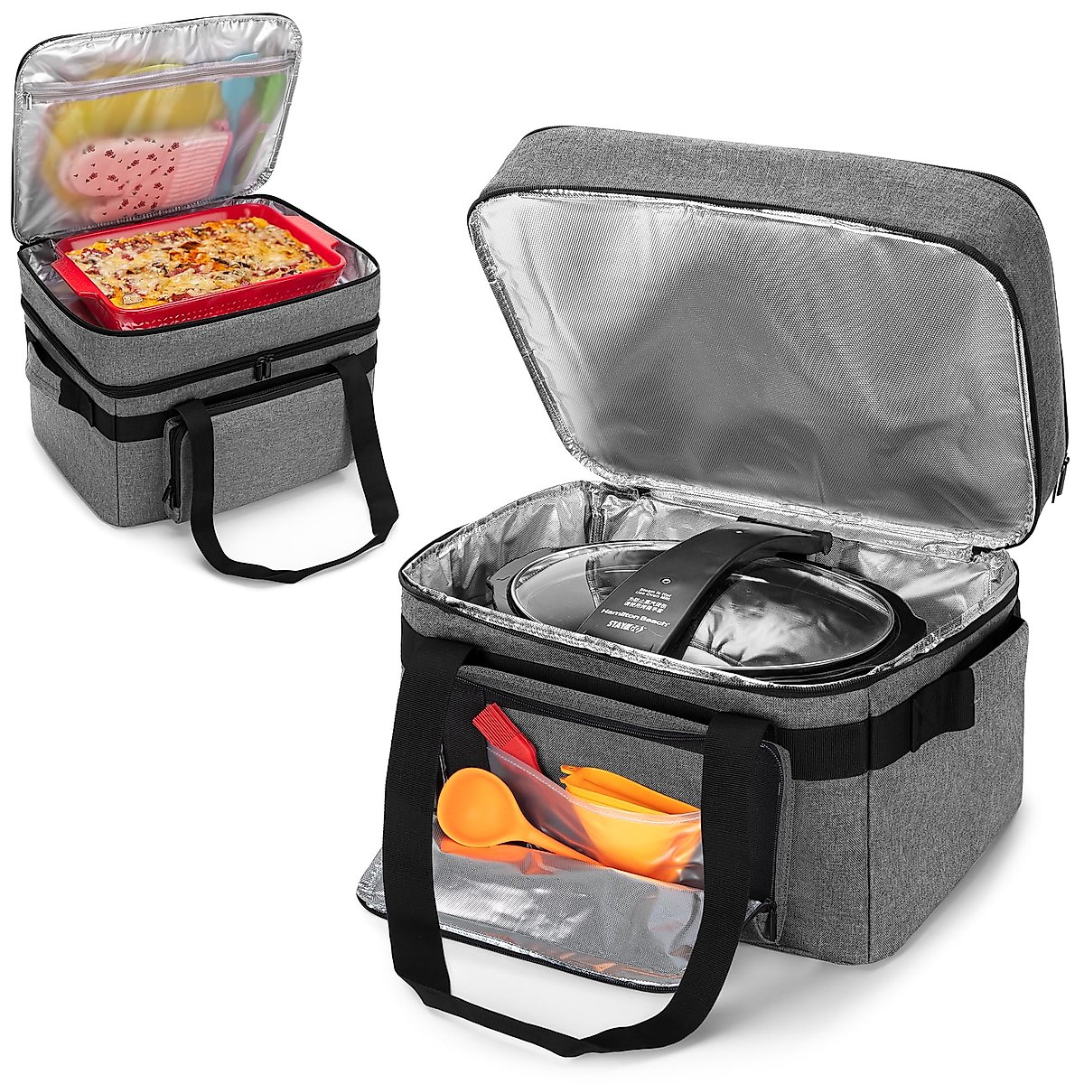 Luxja Insulated Slow Cooker Bag (with a Bottom Pad and Side Handles) for 6-8 Quart Oval Slow Cooker, Double Layer Carrying Case Compatible with Crock-Pot and Hamilton Beach, Gray