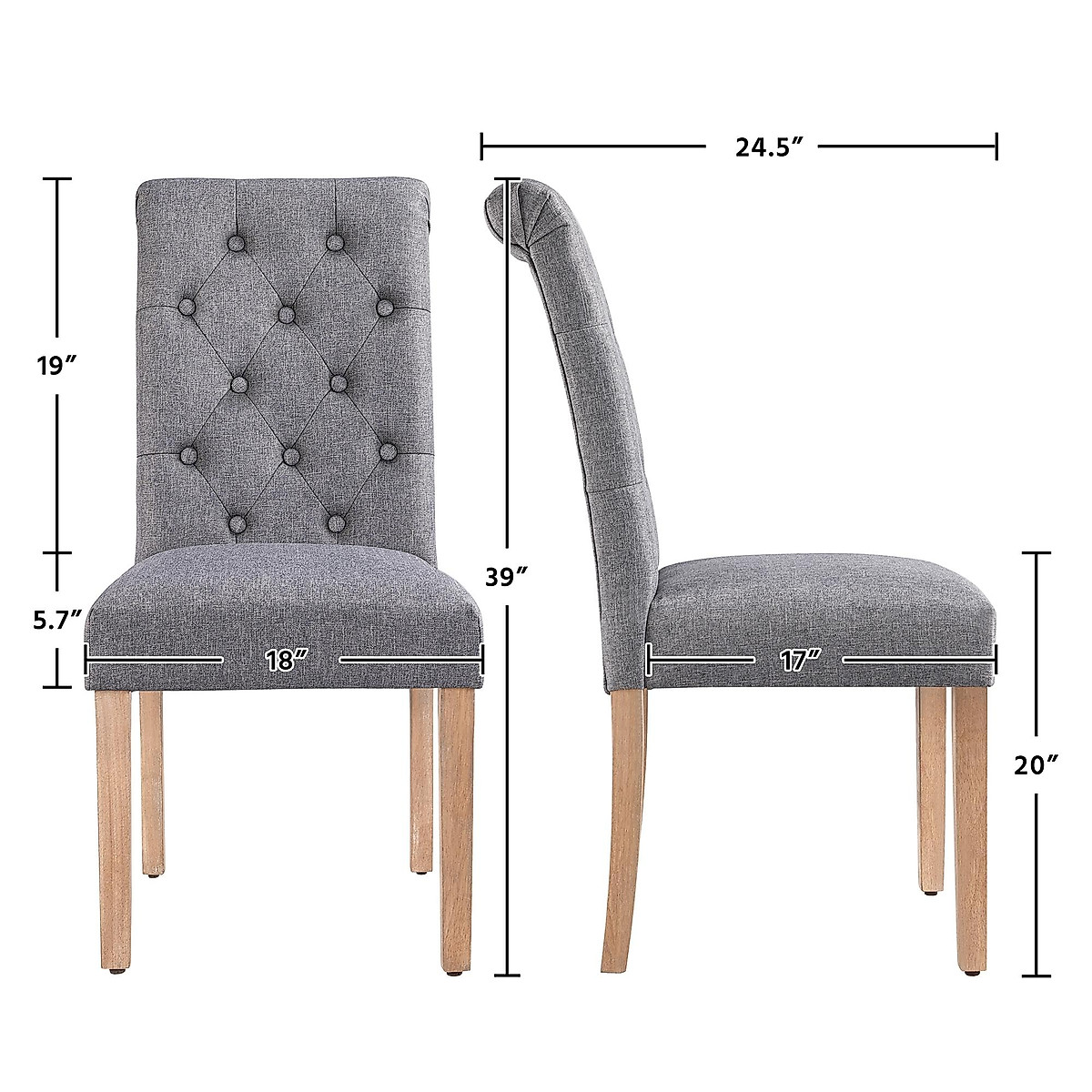 Yaheetech Dining Chairs Set of 2 Fabric Upholstered Dining Chairs High Back Padded Chairs Button Tufted Parsons Kitchen Chairs With Solid Wood Legs for Home, Dining Room, Kitchen, Dark Gray(1 package)