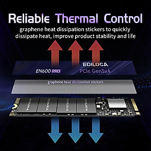 Ediloca EN600 PRO SSD 1TB PCIe 3.0 Gen 3x4, NVMe M.2 2280, Up to 3500MB/s, Internal Solid State Drive, SLC Cache 3D NAND TLC, Graphene Cooling Sticker, Storage for PC, Desktop and Laptops
