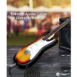 GearIT Audio Instrument Cable (25ft) 1/4 Inch to 1/4 inch Straight Male to Male for AMP Cord, Bass and Electric Guitar - Black/White