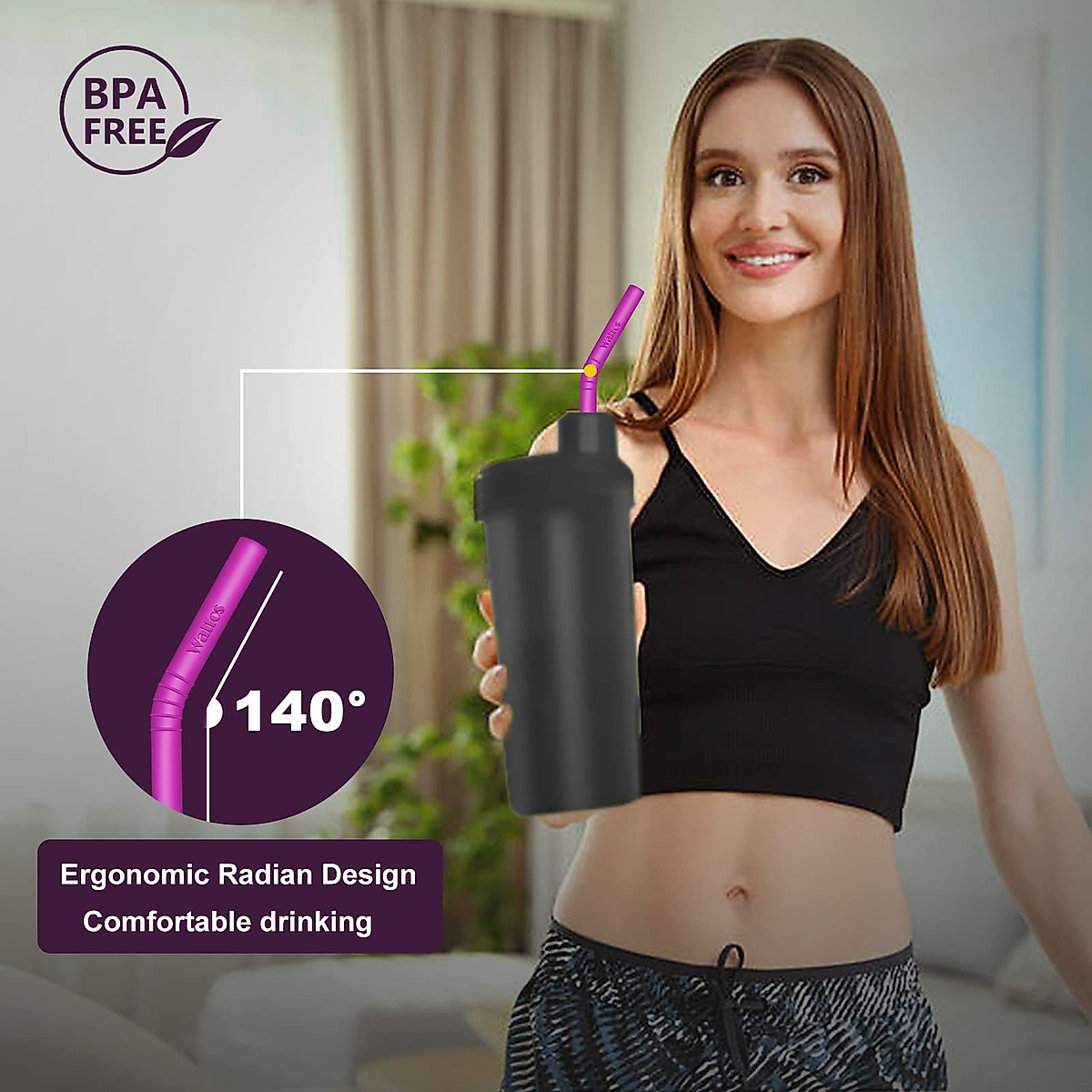 WALFOS 14.5 inch Extra Long Reusable Silicone Straws, Big Sizes Flexible Bendable Straws for 1/Half Gallon Large Water Bottles, 128 75 64 40 OZ Tumbler with Cleaning Brush (6-Pack)