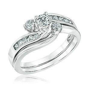 14K White Gold Over Round Cut White Diamond 925 Sterling Silver Diamond Wedding Engagement Bridal Ring Set for Women's