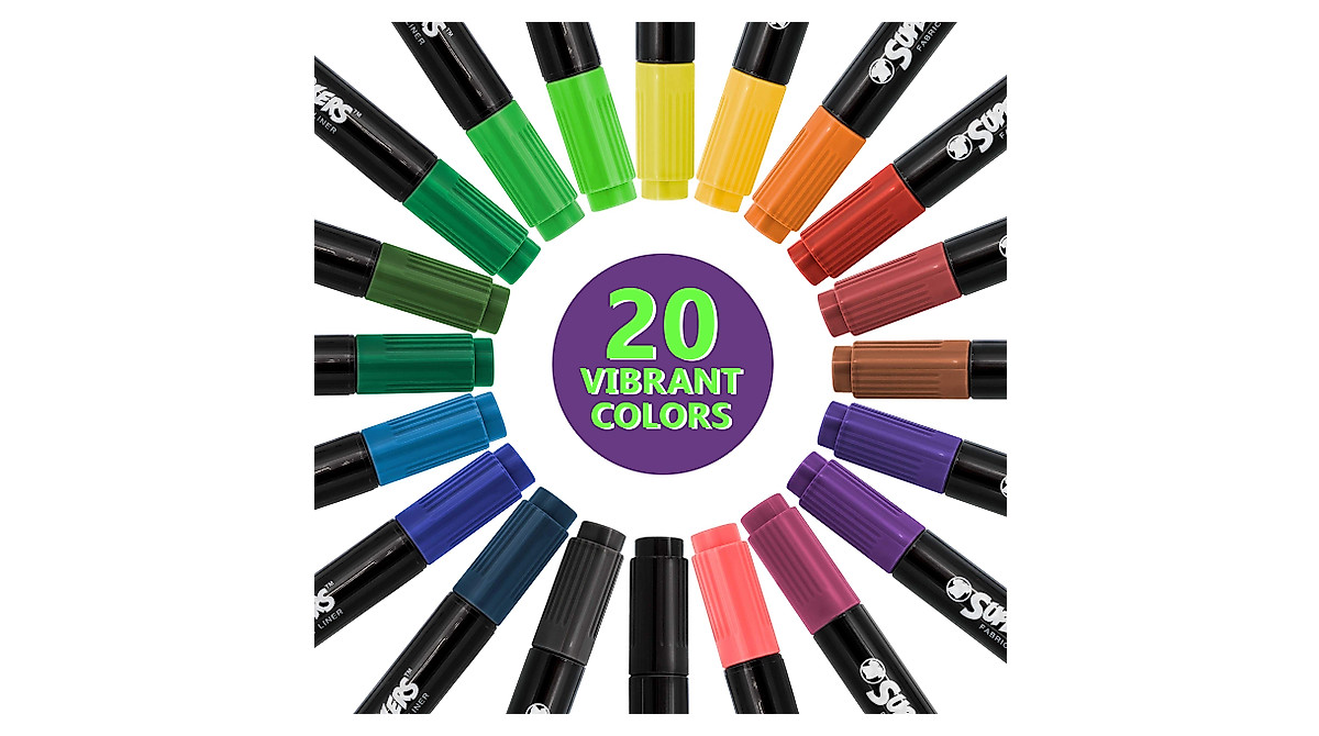 Super Markers Dual Tip Fabric Markers - 20 Vibrant Colors for Creative ...