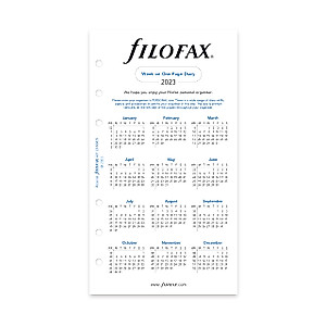 Filofax Refill, Personal/Compact Size, Week on One Page, White Paper, Unruled, English, 2023 (C68426-23)