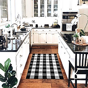 Buffalo Plaid Rug 3' x 5' Buffalo Check Rug Cotton Black and White Washable Checkered Outdoor Rug Carpet for Farmhouse Living Room/Dining Room/Bedroom