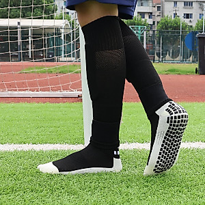 Grip Soccer Socks with Shin Guard Sleeves & Straps | Anti Slip Non-Skid Durable & Comfy Football Socks for Training & Matches