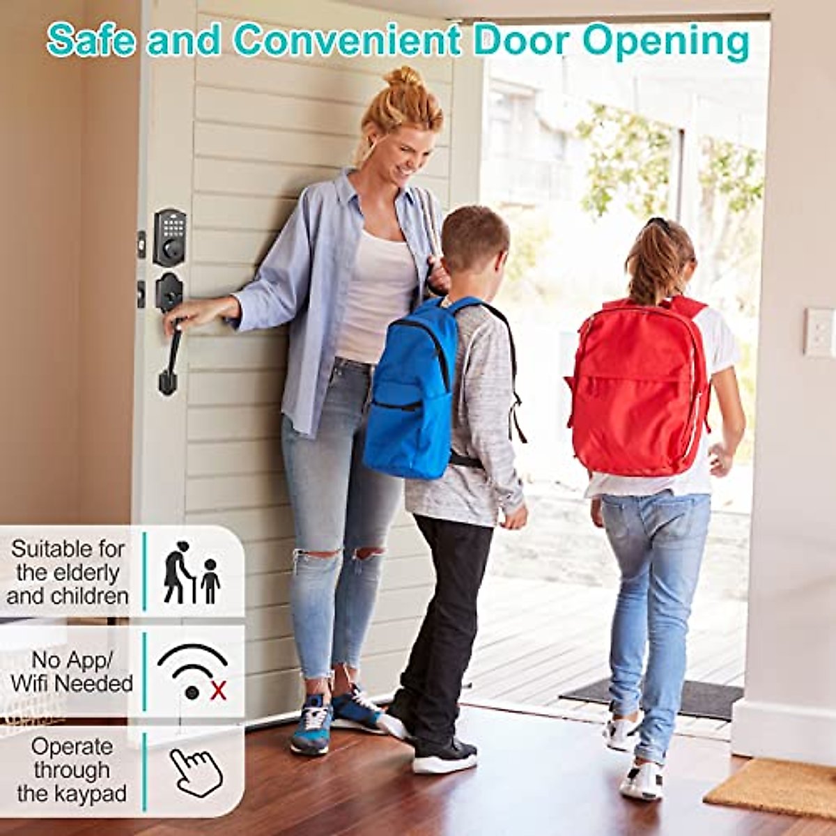 Electronic Keypad Deadbolt, AboLife Keyless Entry Door Lock, Auto Lock, Keyed Entry with Handle, Front Door Handle Sets, Digital Smart Door Lock - Black