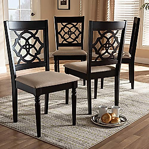 Baxton Studio Renaud Dining Chair and Dining Chair Sand Fabric Upholstered Espresso Brown Finished Wood Dining Chair