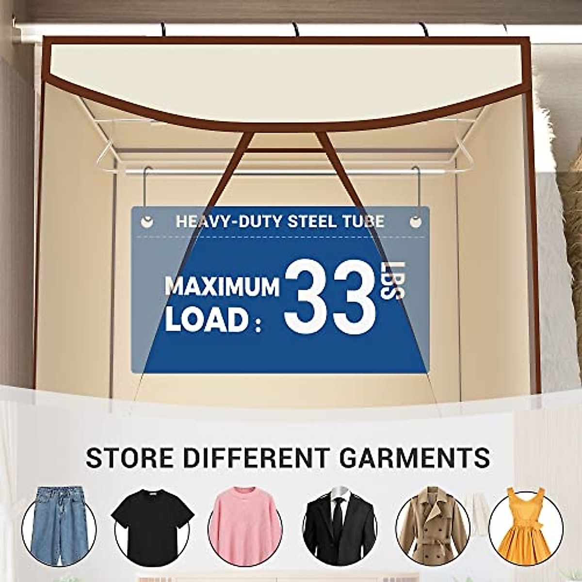 STORAGE MANIAC 2-Pack Hanging Garment Bag, Long Garment Cover for Closet, Clear Garment Bags for Storage, Large Garment Storage Bag for Dresses, Suits, Gown, Coat, Uniforms, Zipper Cover with Sealed Clear Window, Beige