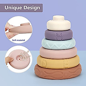 Mini Tudou Stacking & Nesting Circle Toy,6 Pcs Soft Building Rings Stacker & Teethers,Squeeze Play with Early Educational Learning Stacking Tower, Toy for 6+ Months Boys & Girls