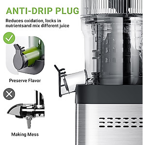 AMZCHEF Cold Press Juicer, Juicer Machines - 5.2" Large Feed Chute for Whole Fruits & Vegetables, Stainless Steel Slow Masticating Juicer Easy to Clean, Large Auger, Double Strainers, Silver