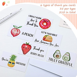 Woanger 210 Pcs Funny Thank You Cards Bulk Small Thank You Notes Pun 2 x 3.5 Inch Employee Appreciation Card Greeting Note Cards For Christmas Gifts Business Coworker Friends Recognition (Fruit)