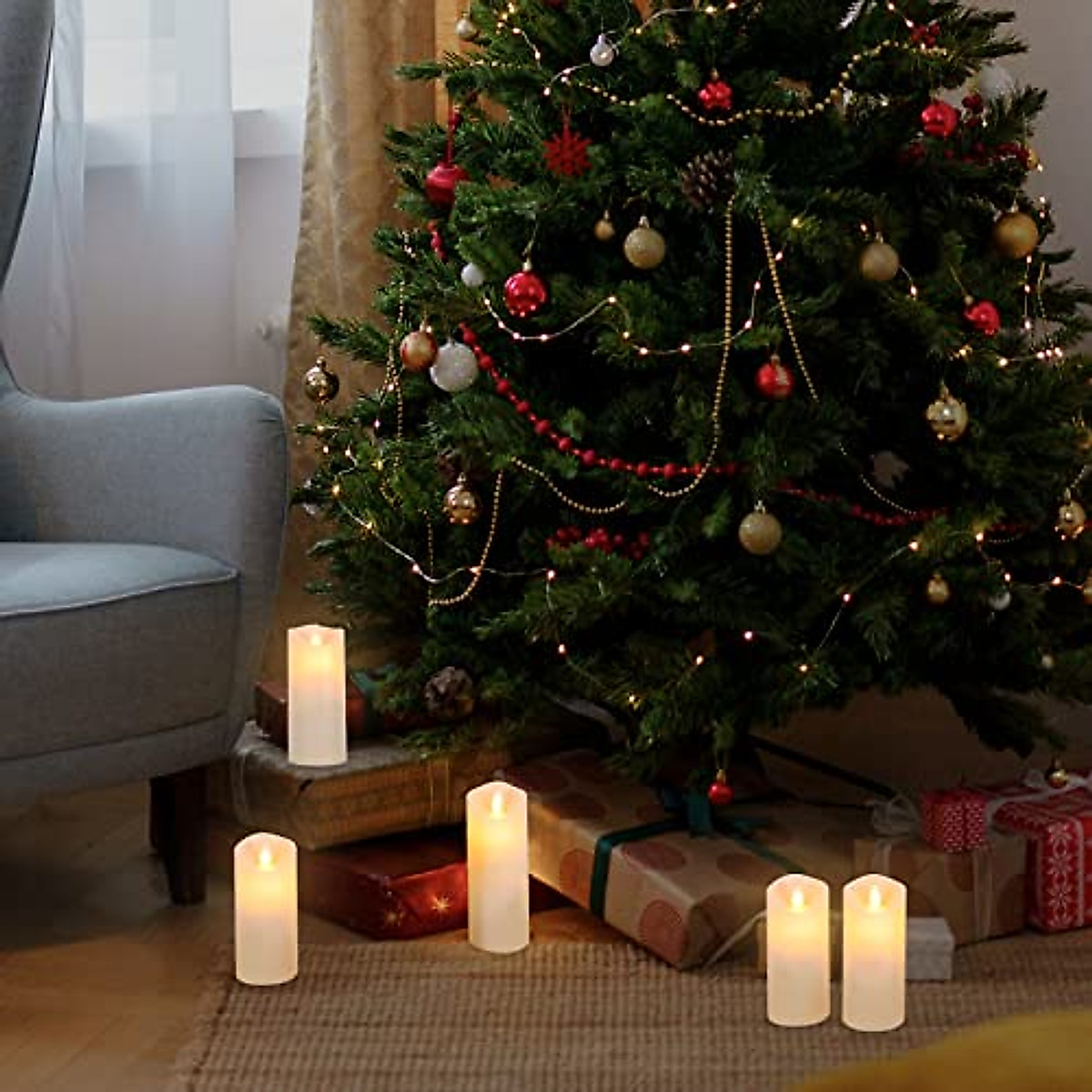 Aignis Flickering Flameless Candles with 10-Key Timer Remote, Exquisite Decor Battery Operated Candles Outdoor Heat Resistant with Realistic Moving Wick LED Flames