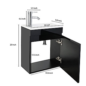 AHB 16" Bathroom Vanity W/Sink Combo for Small Space, Wall Mounted Bathroom Cabinet Set with Chrome Faucet Pop Up Drain U Shape Drain(Black)…