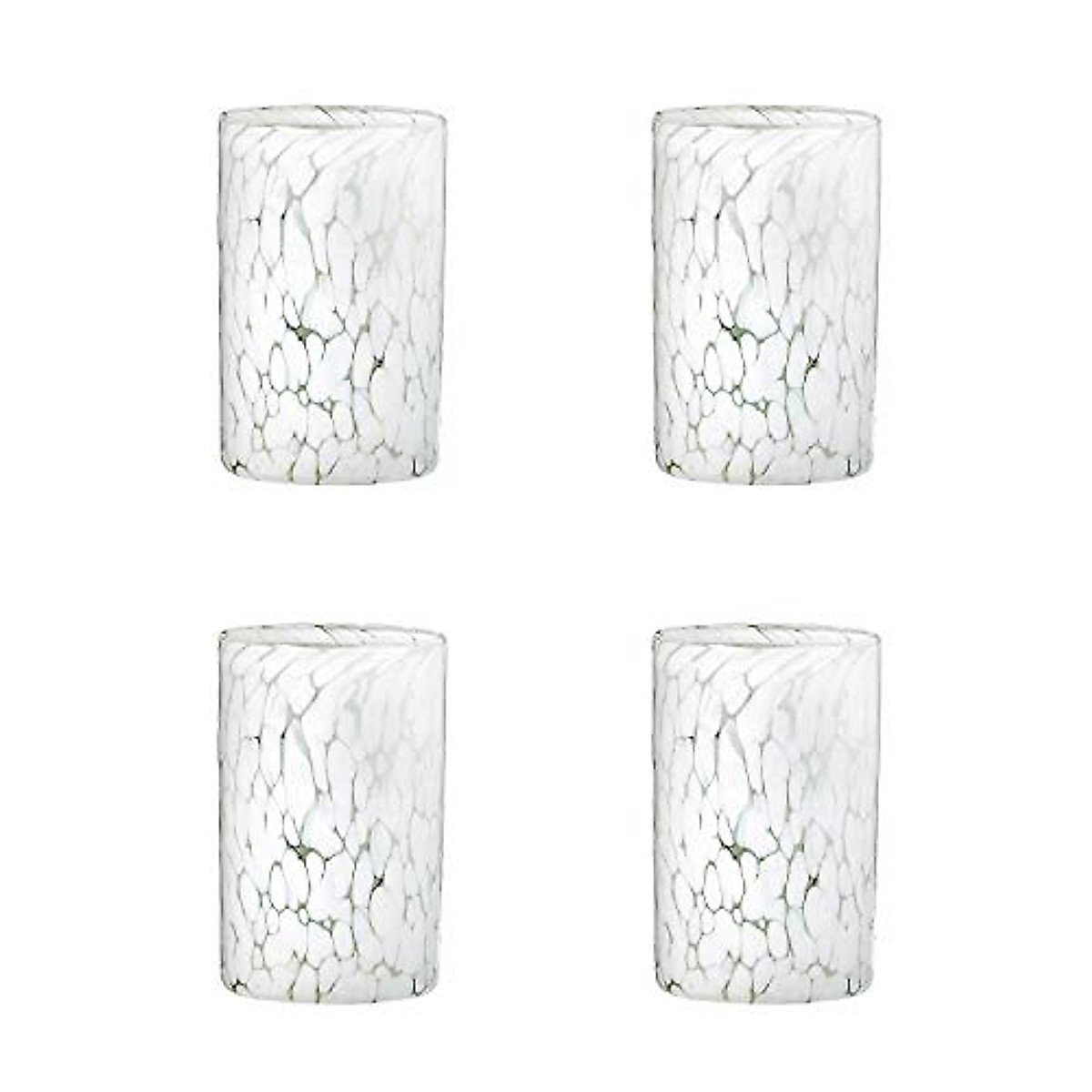 Amici Home Carmen Hiball Glass | Set of 4 | Authentic Mexican Handmade Glassware | Bar Glasses for Mojito, Whiskey, Cocktails | Round White Marble Design | 16 Oz