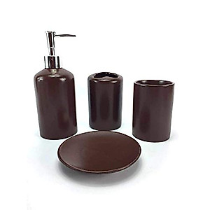 WPM WORLD PRODUCTS MART 22 Piece Bathroom Accessories Set: Complete Bath Decoration Include Bath Mats, Shower Curtain, Towels, Ceramic Toothbrush Holder/Cup/Soap Pump/soap Dish (Zen Brown)