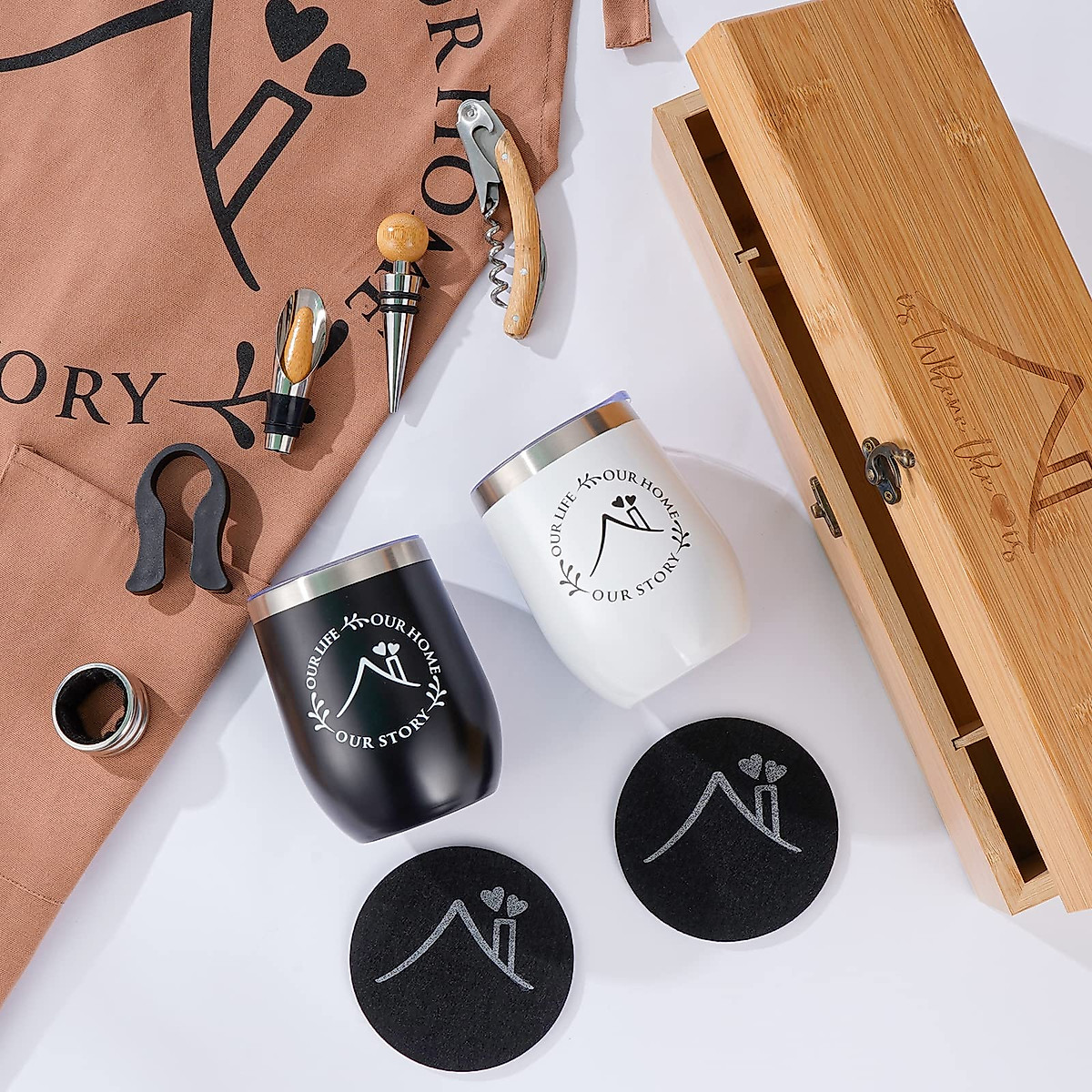 OOFFUN Housewarming Gifts - House Warming Gifts New Home - Wine Tumblers and Bottle Accessories - Home Essentials for New Home - Wine Gifts for New House