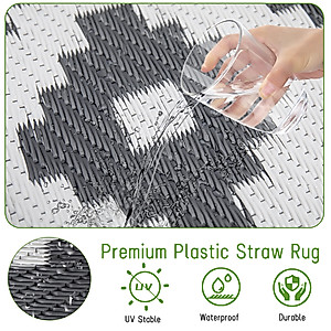Easy-Going Reversible Outdoor Rugs 6x9ft Waterproof Plastic Straw Rug Stain & UV Resistant Floor Mat for Patio Porch RV Backyard Pool Deck Picnic Beach Trailer Camping (Diamond/Gray & White)