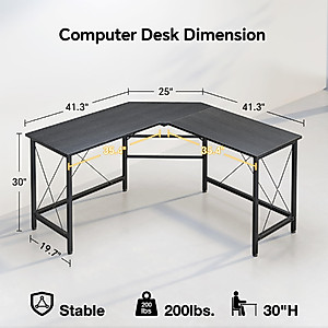 Mr IRONSTONE L Shaped Desk, 59" Computer Gaming Desk, Corner Desk for Home Office Desks, Easy to Assemble & Space-Saving Workstation Desk - Black