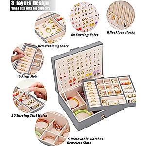 QBestry Stud Earring Organizer for Women Girls Gray Jewelry Box for Earrings Necklace Jewelry Organizer,Girls Earring Box for Womens Necklace Holder Rings Organizer Bracelet Earring Storage Case,Grey