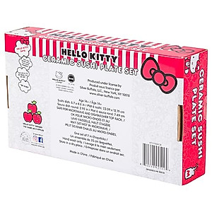 Silver Buffalo Sanrio Hello Kitty Red and White Bow Ceramic Sushi Set with Dipping Sauce Dish and Matching Chopsticks