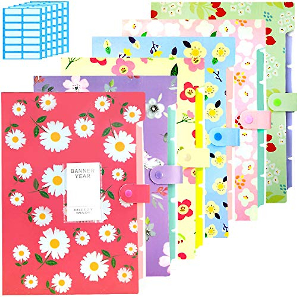 STUs Expanding File Folder - 6 Pack Accordian File Organizer with 5 Pockets Document Accordion Folder and 168 Pcs File Folder Labels for School and Office