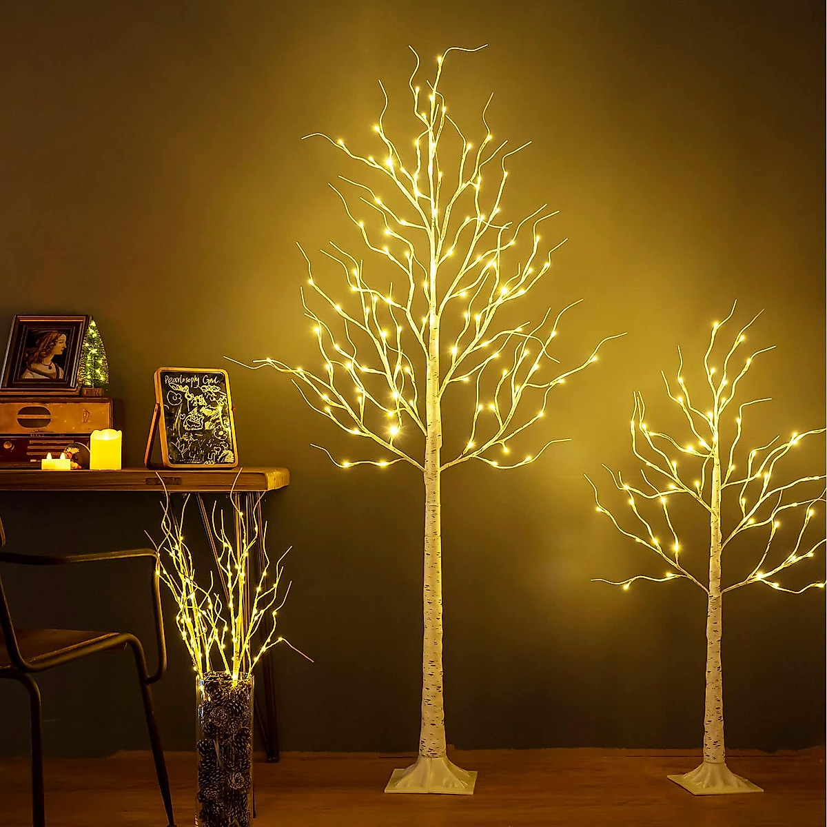 ZHOUDUIDUI Lighted Birch Tree, 4ft 48LED Birch Tree Lights, Mothers Day Decor Indoor Outdoor Artificial Twig Tree Light 9Modes Timer for 4th of July Christmas Home Party Wedding Decor,Warm& Cool White