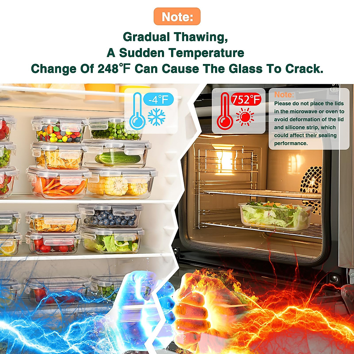 Glotoch 12 Sets Glass Food Storage Containers with Lids, Oven Safe Meal Prep Containers Reusable Glass Lunch Containers for Adults, Airtight Recipientes de Vidrio Con Tapa for Freezer & Dishwasher