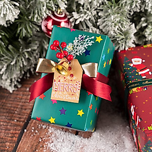 LeZakaa Reversible Christmas Wrapping Paper - Jumbo Roll - Santa Claus and Gnome & Colorful Star in Green - 24 inches x 100 Feet (200 sq.ft.)