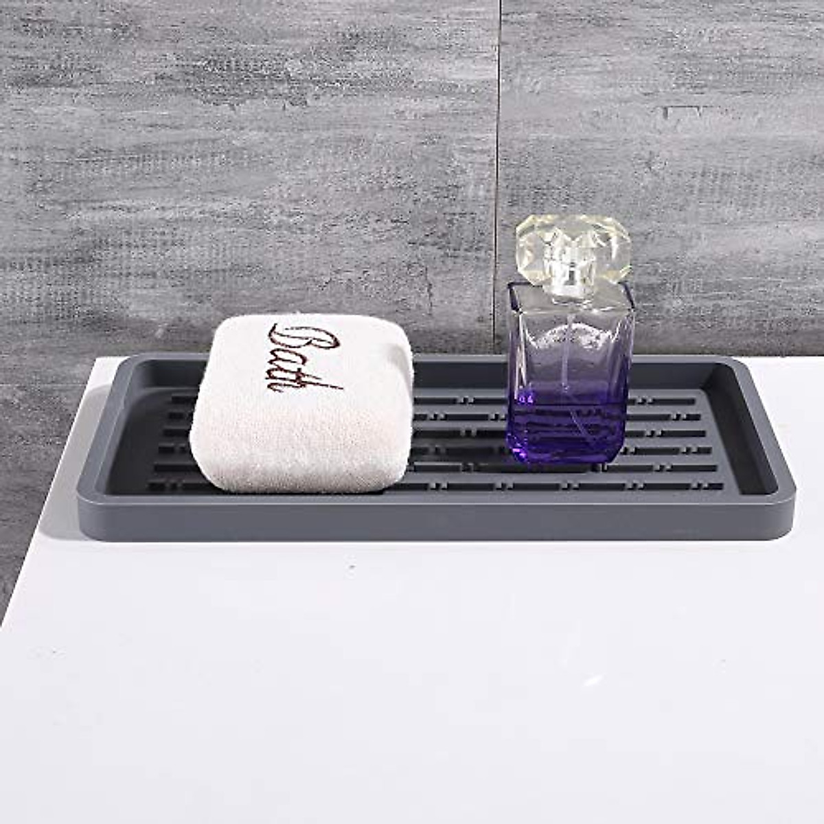 Sponge Holder - Sink Caddy Organizer - Kitchen Bath Vanity Tray - Soap, Cleaning Brush, and Scouring Pad Multi-use Silicone Tray – Non-Slip, Heat Resistant and Dishwasher Safe – 11” X 5.5” - Gray