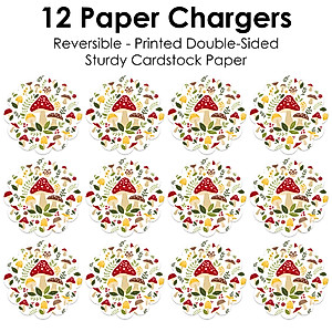 Big Dot of Happiness Wild Mushrooms - Red Toadstool Party Round Table Decorations - Paper Chargers - Place Setting For 12