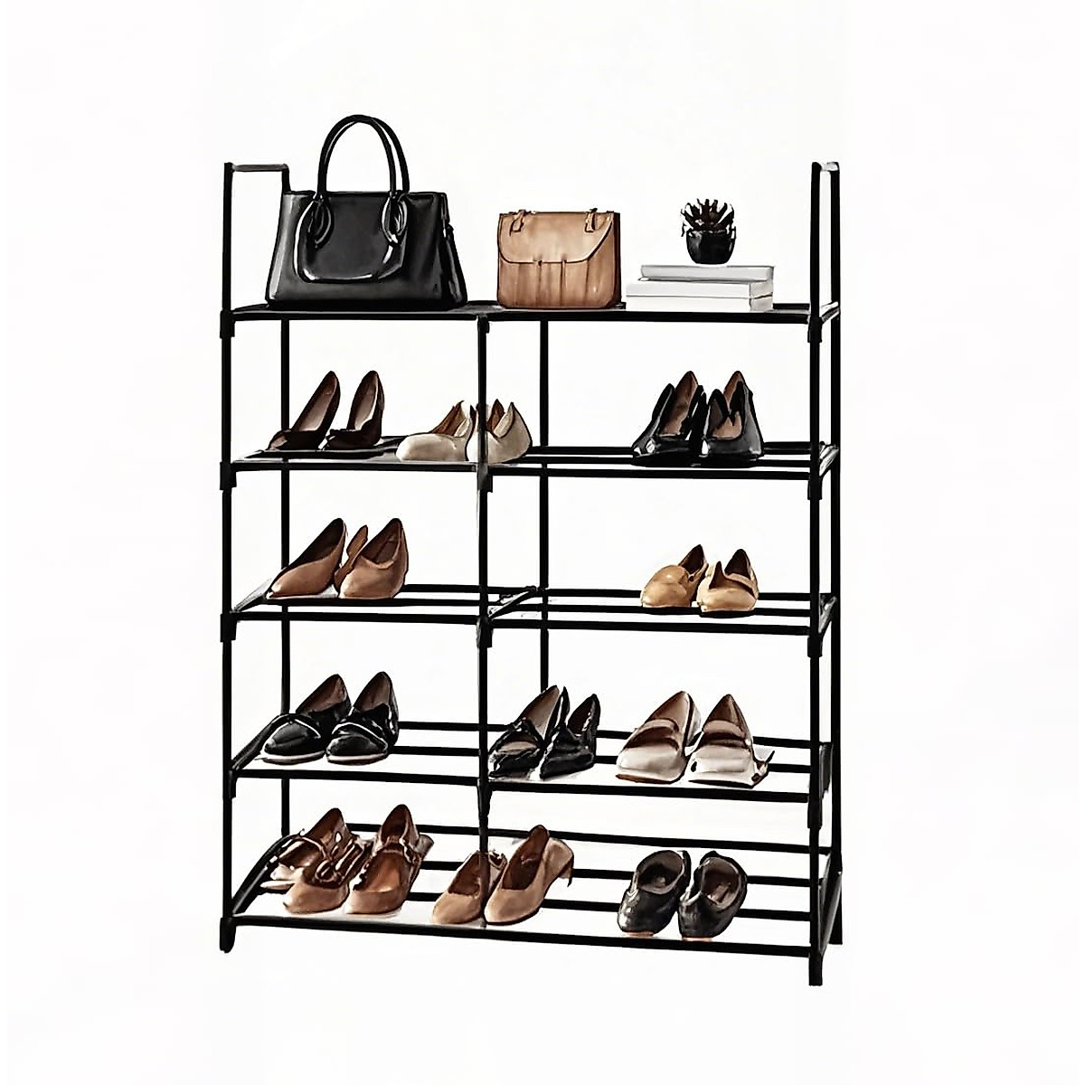 XIHAMA Shoe Rack 5 Tiers Tall Shoe Rack for Entryway 20-24 Pairs Shoe and Boots Sturdy Organizer Storage Shelf Space Saving Large Shoe Tower Durable Black Metal Stackable Shoe Cabinet