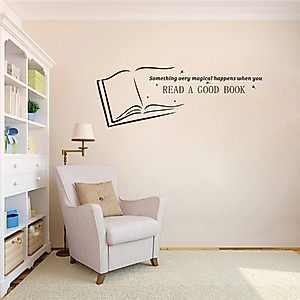 Art Vinyl Sticker for Kids Room Wall Decal Read A Good Book Inspirational Quotes Vinyl Wall Stickers Home School Library Decoration Wall Art Decals AY1862 (Black, 42X114CM)