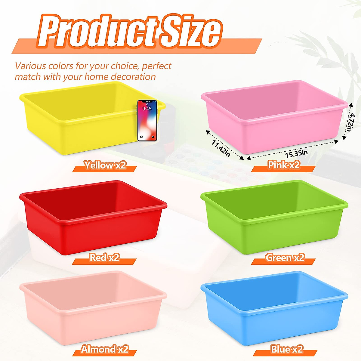 Wettarn 12 Pcs Plastic Cubby Bins 15.35 x 11.42 x 4.72 Inches Stackable Organizer Storage Cubbies Labels for Classroom School Nursery Playroom Home Office Storage Bins Cubby Bins