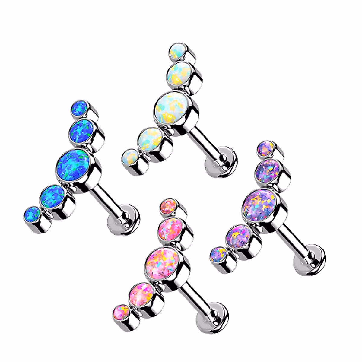Pierced Owl 16GA G23 Implant Grade Titanium 5 Synthetic Opal Curved Top Internally Threaded Lip Cartilage Ear Stud (Blue)