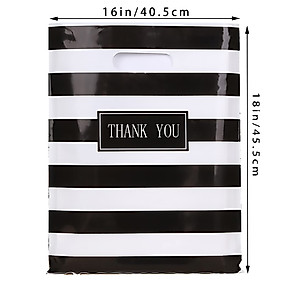 Daarcin 100pcs 16x18in Large Black and White Stripes Thank You Merchandise Bags,Die Cut Plastic Shopping Bags with Handle for Boutique,Party,Goodie,Stores,Clothes, Reusable Retail Bags for Bussiness