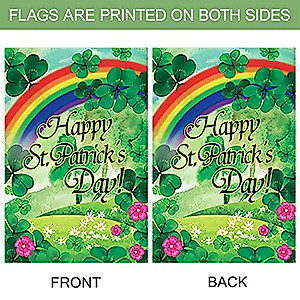 Morigins Happy St. Patrick's Day Rainbow and Shamrock Decorative Double Sided House Flag 28"x40"