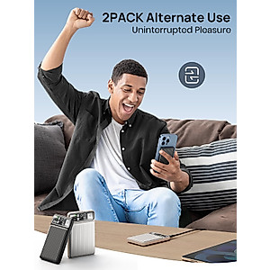 Wireless Magnetic Power Bank,2 Pack 𝟏𝟎𝟎𝟎𝟎𝐦𝐚𝐡 Battery Pack with Super Magnetic,USB A&C,for Magsafe,Mini Wireless Portable Charger Compatible with iPhone 15/14/13/12 Series,Black and Off-white