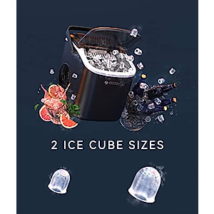 ecozy Portable Ice Maker Countertop, 9 Cubes Ready in 6 Mins, 26 lbs in 24 Hours, Self-Cleaning Ice Maker Machine with Ice Bags/Standing Ice Scoop/Ice Basket for Kitchen Office Bar Party, Black