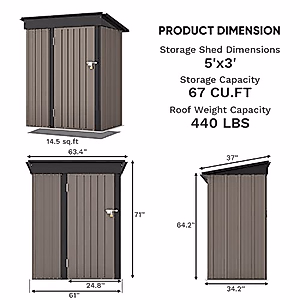 Patiowell 5x3 FT Outdoor Storage Shed, Garden Tool Shed with Sloping Roof and Lockable Door, Metal Shed for Backyard Garden Patio Lawn, Brown