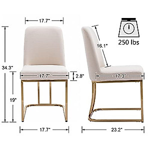 VESCASA Linen Upholstered Dining Chairs with Back, Mid Century Modern Dining Chairs with Gold Metal Frame for Dining Room, Restaurant, Kitchen, Set of 6, Cream