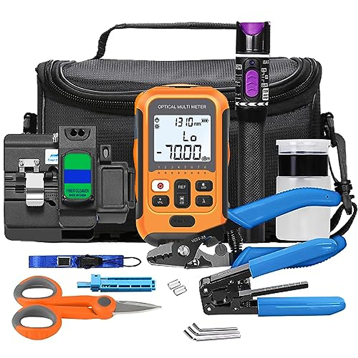 D YEDEMC 9 in 1 FTTH Fiber Cold Connection Tool Kit with X0 Fiber Cleaver Optical Power Meter 10km Visual Fault Locator Optical Pliers Cable Cutter Stripper