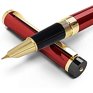 Dryden Designs Fountain Pen - Medium and Fine Nibs | Includes 24 Ink Cartridges and Ink Refill Converter | Calligraphy Pen, Consistent Writing, Smooth Look - Royal Red
