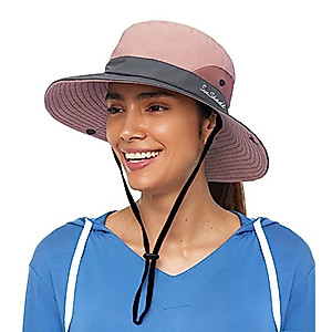 Womens Sun Hats Wide Brim Ponytail Hats Summer Beach Hat for Women Foldable Travel Safari Hats UPF50+(Size:M-L) (58cm/22.83inch, Pink)
