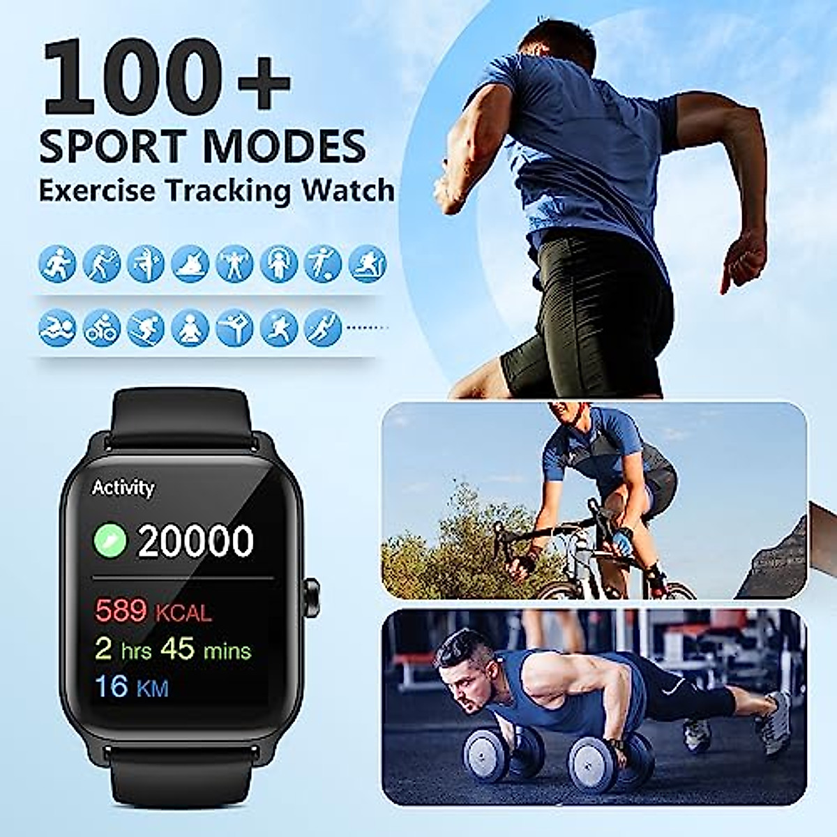 Quican Bluetooth Smart Watch for Men Women, iPhone Android Phone Compatible, Waterproof Fitness Tracker Smartwatch with Call and Text, Alexa Voice, Heart Rate, Blood Oxygen, Sleep Monitor 1.8 Inches