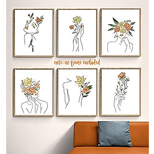 YIMEHDAN Minimalist Women Flower Wall Art Print-- Dressing Room or Girls Bedroom Decor--Fashion Women Rose Minimal Line Canvas Print ( Set of 6 )--Unframed--8X10 inch
